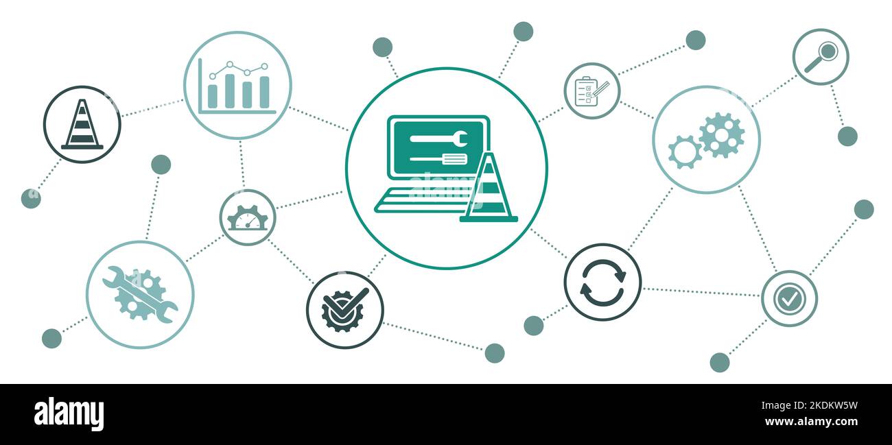 Concept of system maintenance with connected icons Stock Photo - Alamy