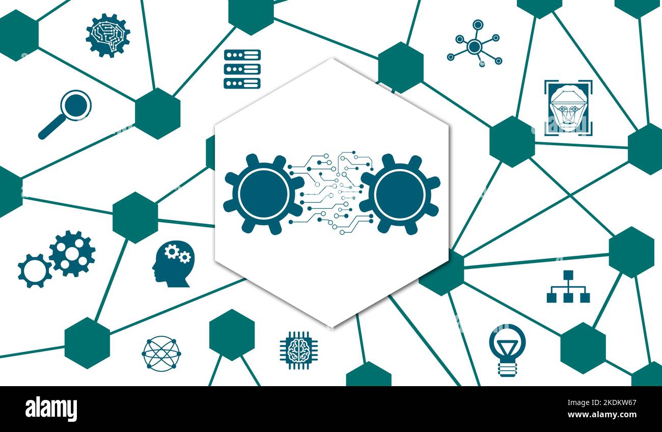 Concept of machine learning with connected icons Stock Photo - Alamy