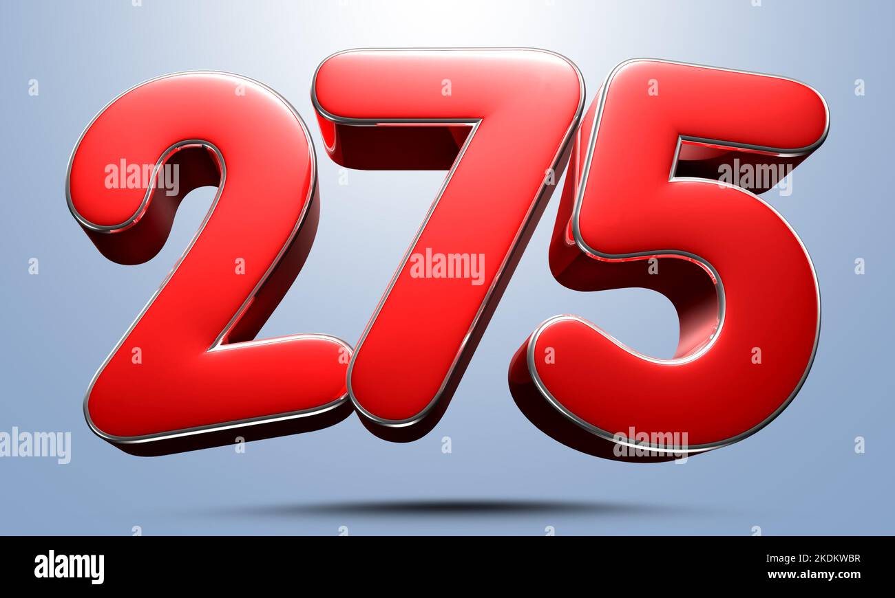Number 275 red 3D illustration on light blue background have work path ...