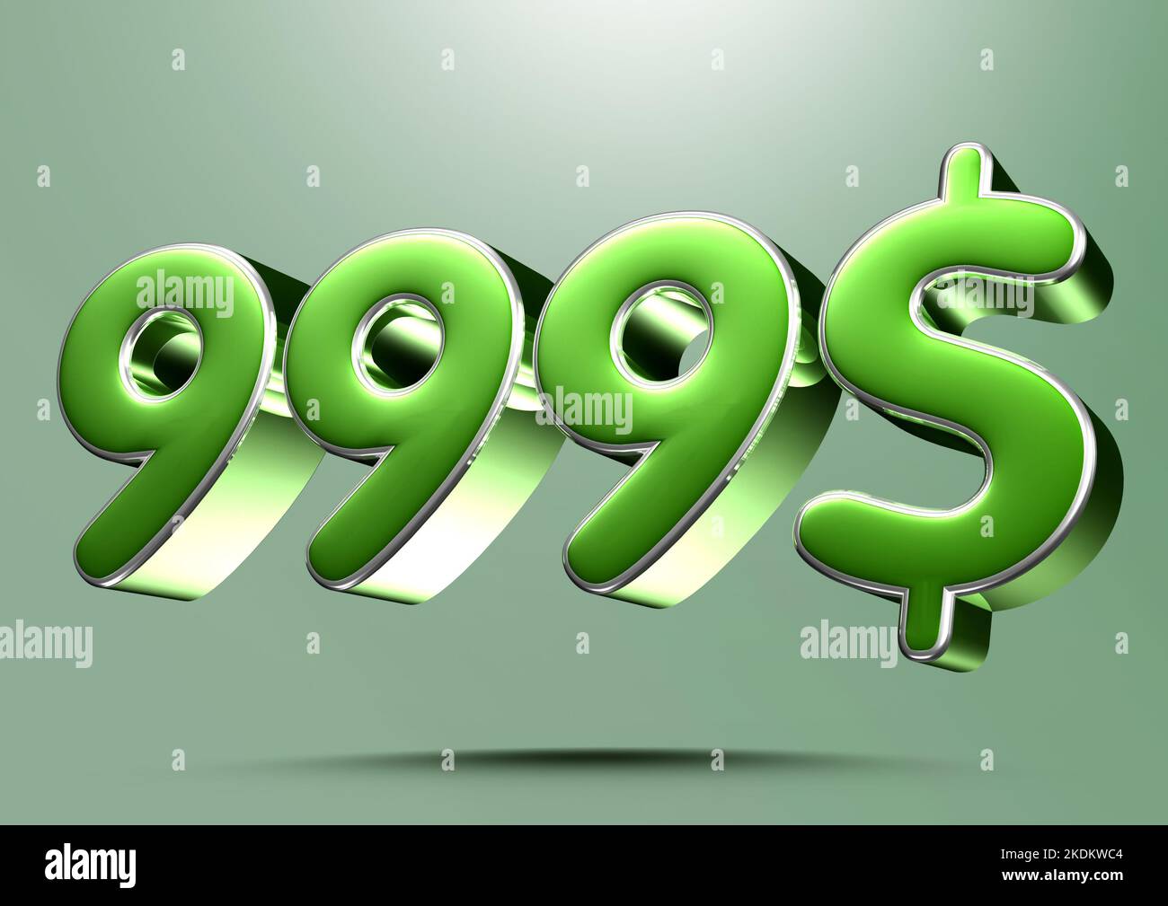 Number 999 dollar green 3D illustration on light green background have ...