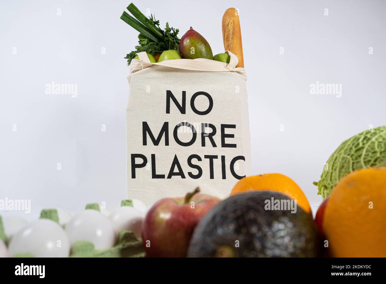 Reusable fabric shopping bag with text no more plastic, eco concept ...