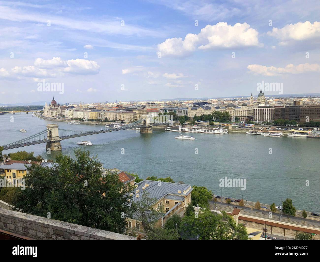 Panoramic view of Budapest city (the famous Széchenyi Chain Bridge, the ...