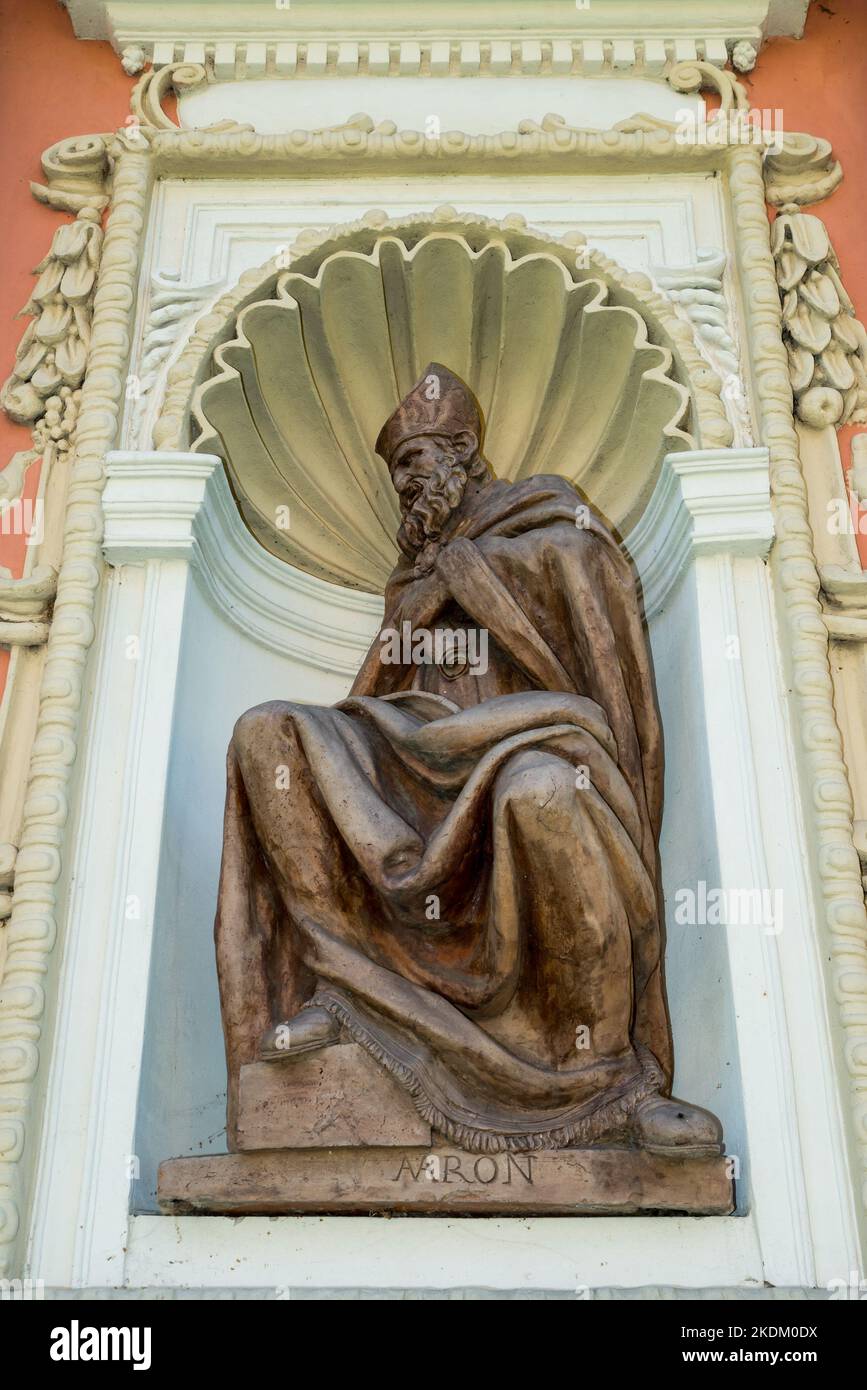 Statue of Aaron on a wall of Loreto House in Gołąb, Puławy County ...