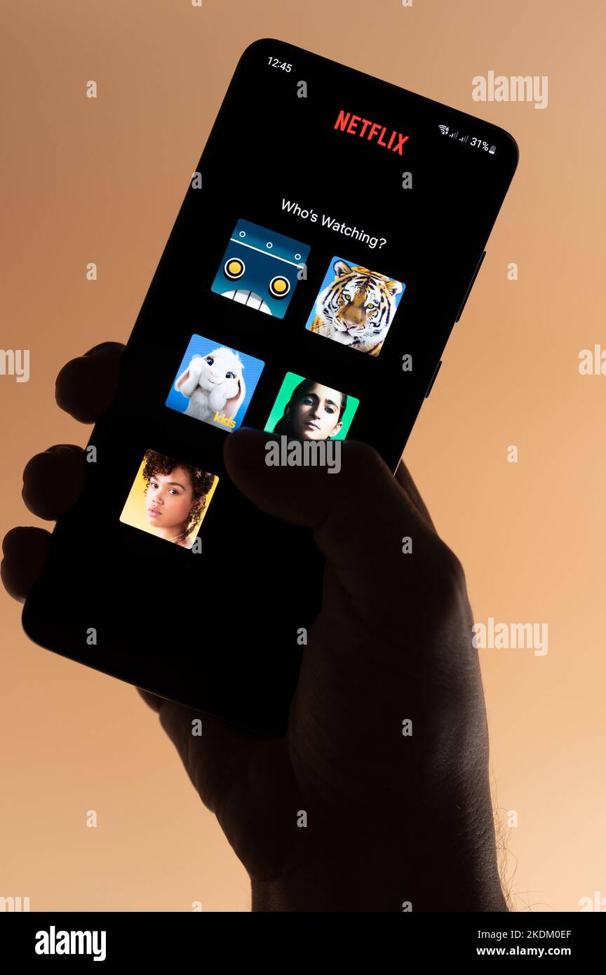 New york, USA - November 4, 2022: Using netflix service app on ...