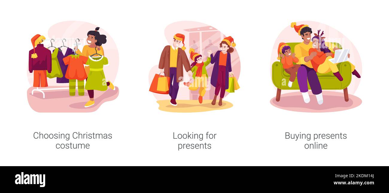 Christmas shopping isolated cartoon vector illustration set Stock ...