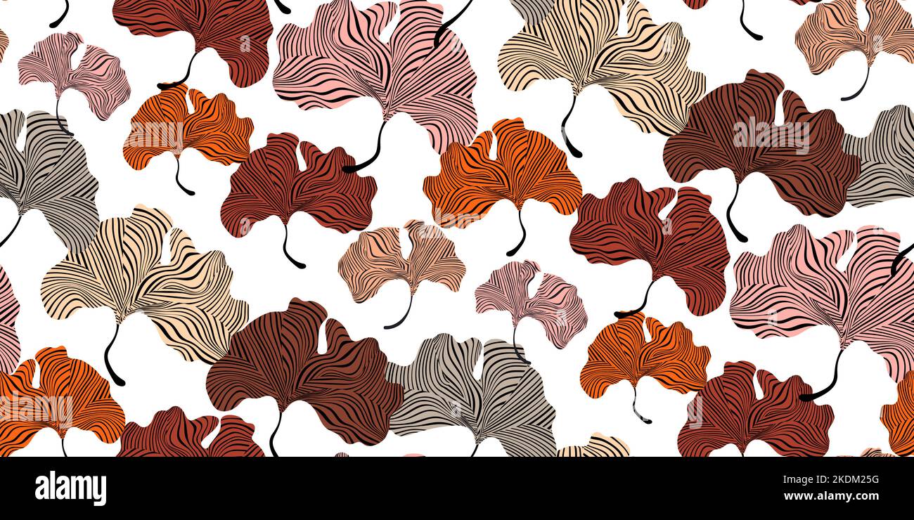 Ginkgo biloba leaves seamless pattern in trendy minimal style. Brown ...