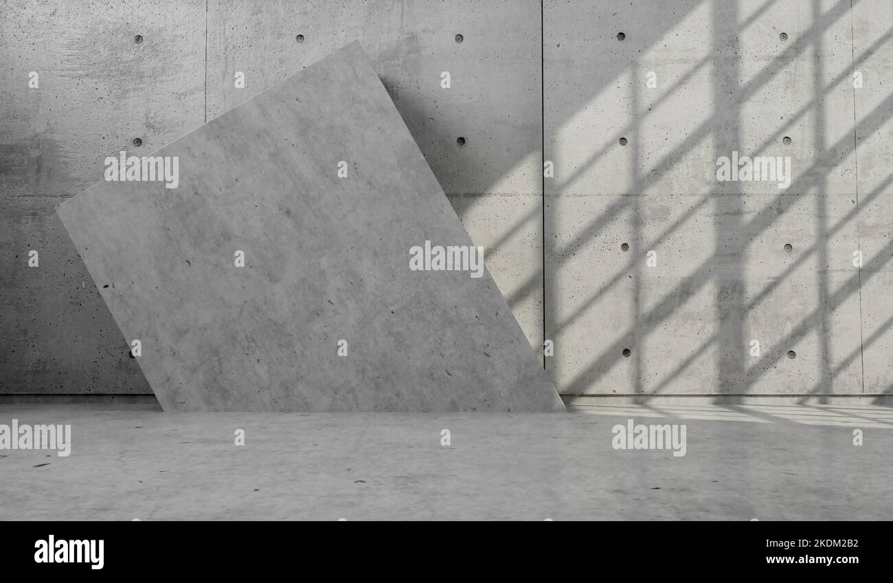 Abstract empty, modern concrete room with sunlight from a window ...