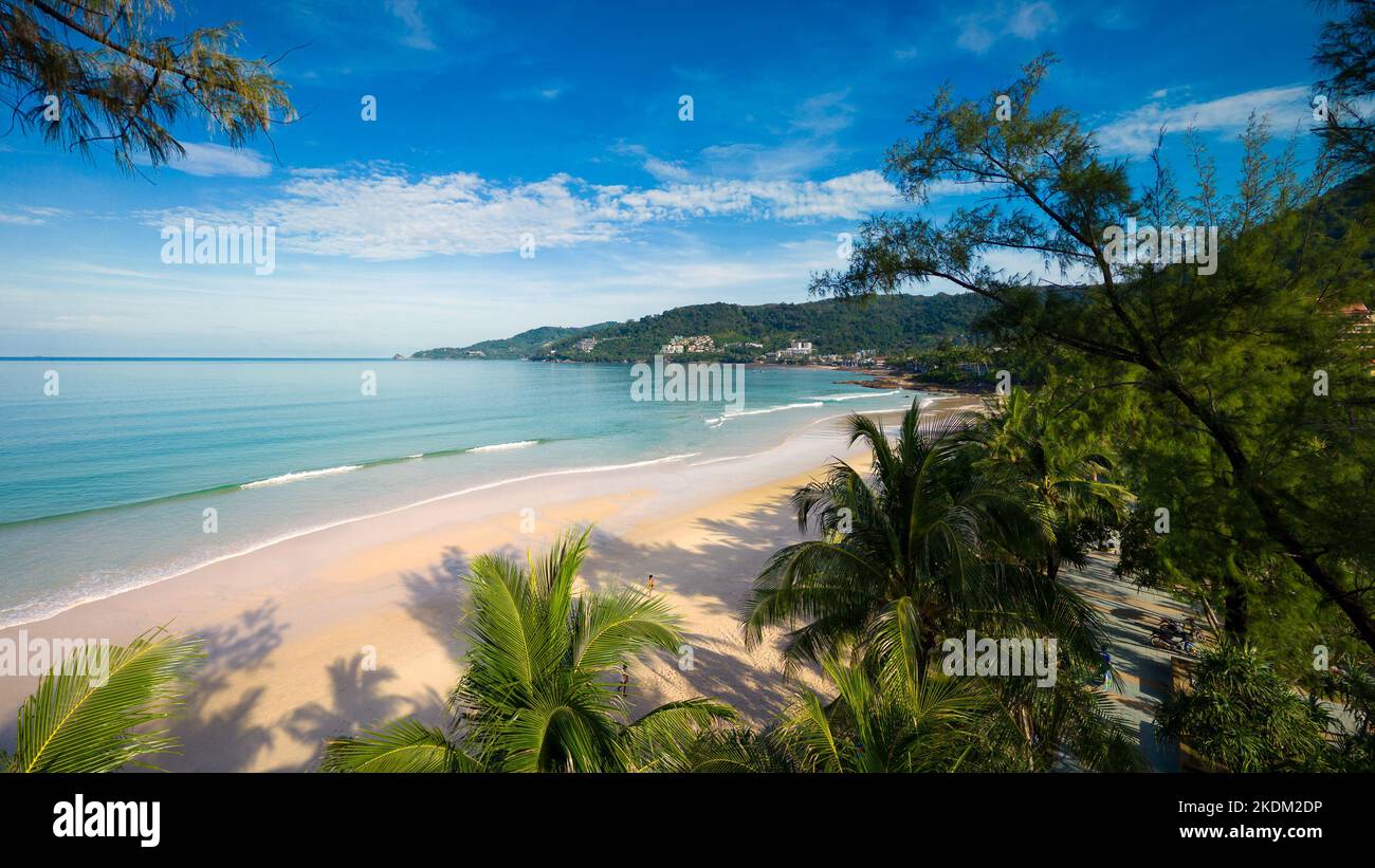 Patong Beach, Phuket Thailand, Tropical Island, Aerial View, palm trees ...