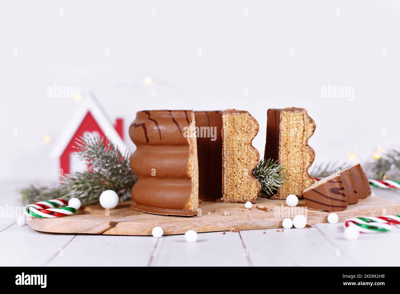 Cut open traditional German layered winter cake called 'Baumkuchen ...