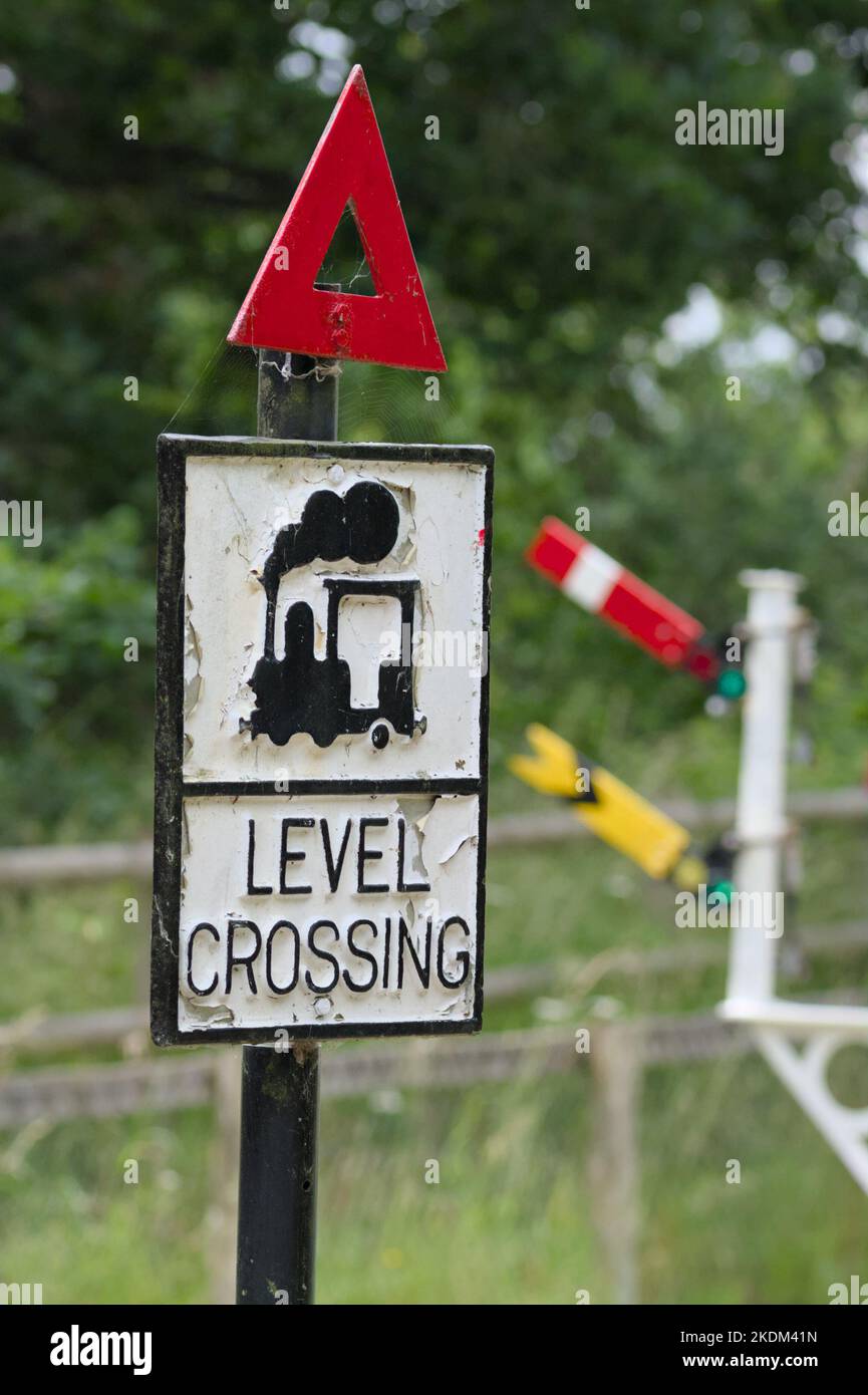 Vintage, Old Level Crossing Sign With A Picture Of A Steam Train And ...