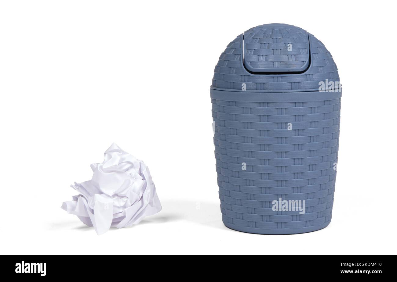 Small blue plastic bin isolated on white background Stock Photo - Alamy