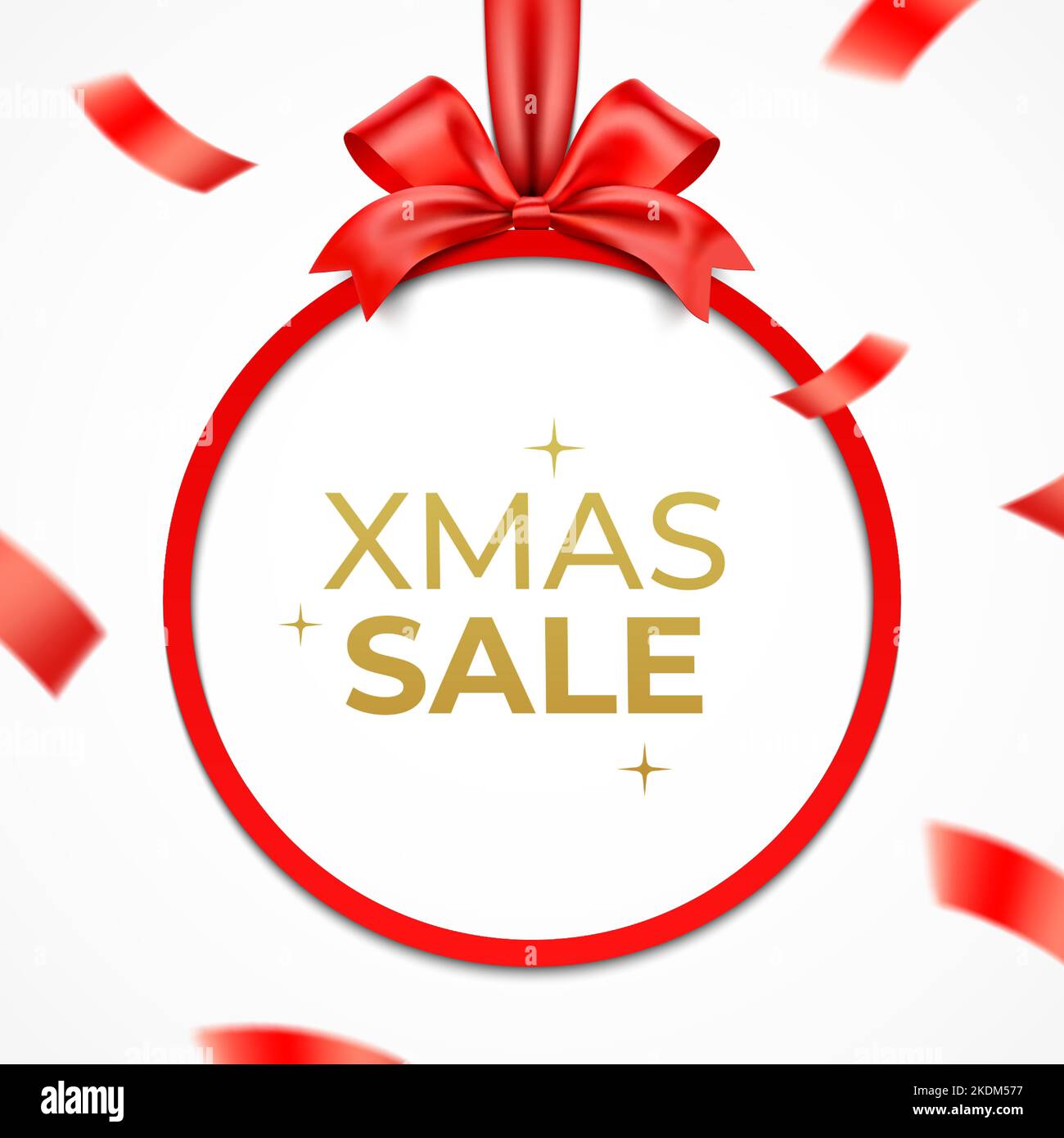 Red giftbox circle frame with exploded satin ribbon and XMAS SALE ...
