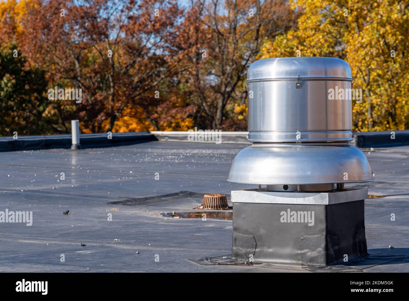 Photo of a roof exhaust ventilation fan on a new EPDM on a large ...