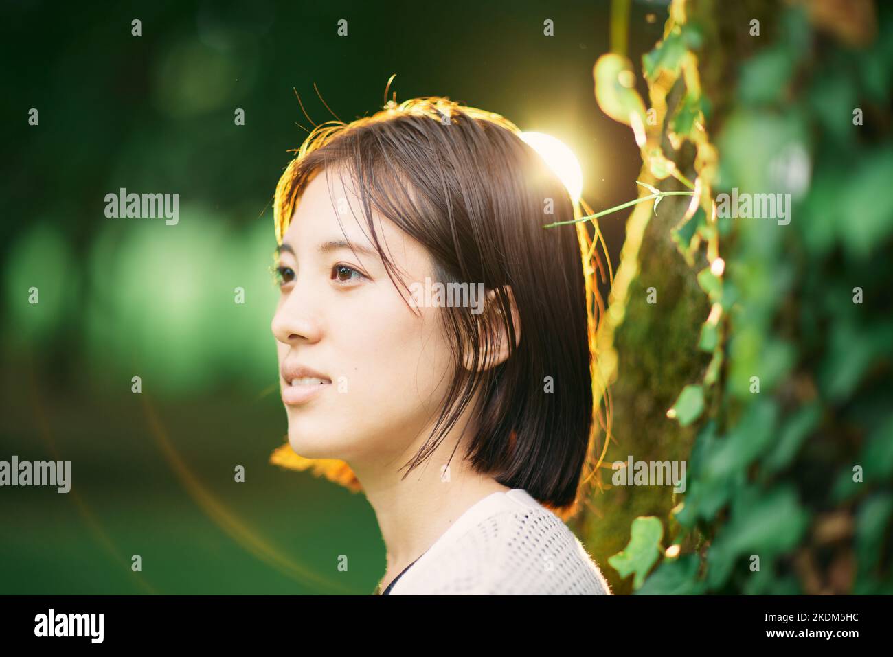 Japanese woman portrait in the forest Stock Photo - Alamy