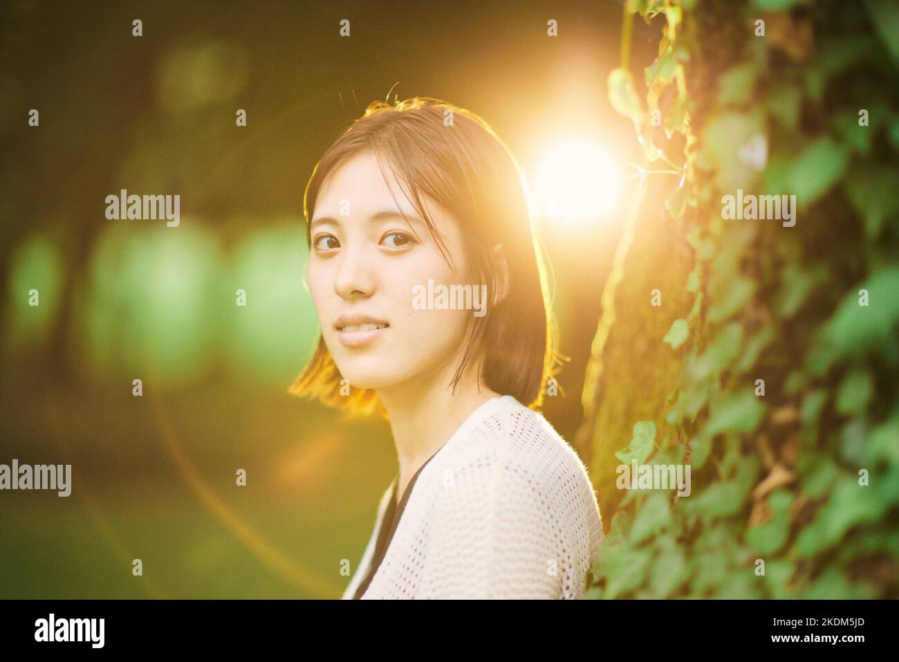 Japanese woman portrait in the forest Stock Photo - Alamy