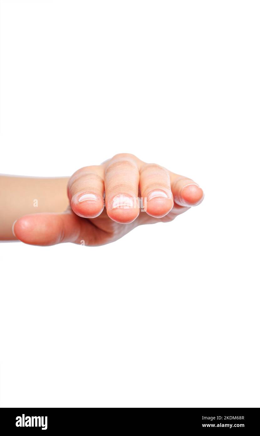 Woman open hand cover isolated on white Stock Photo - Alamy