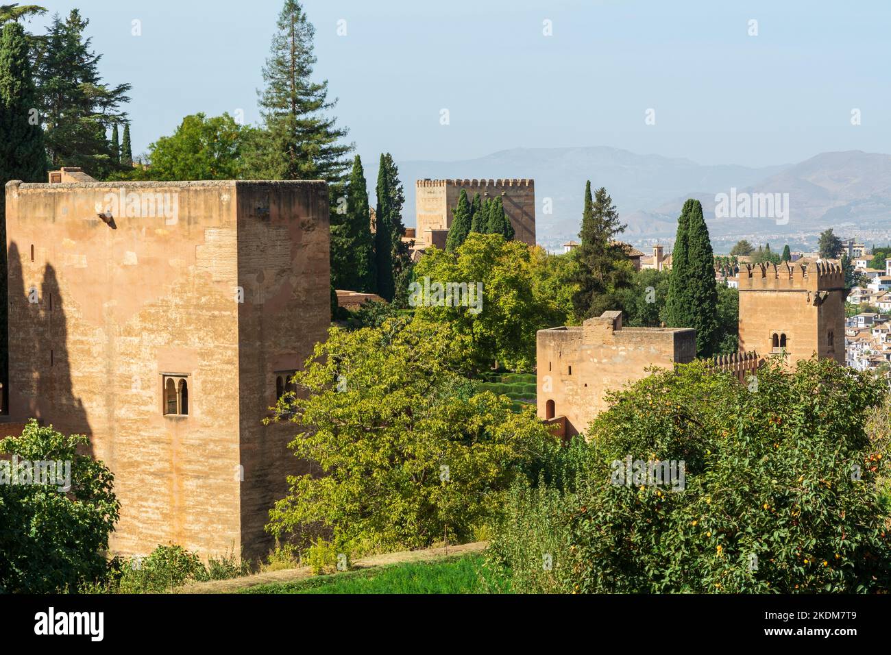 Fortification and towers of the ancient Alhambra in Grenada, Spain ...