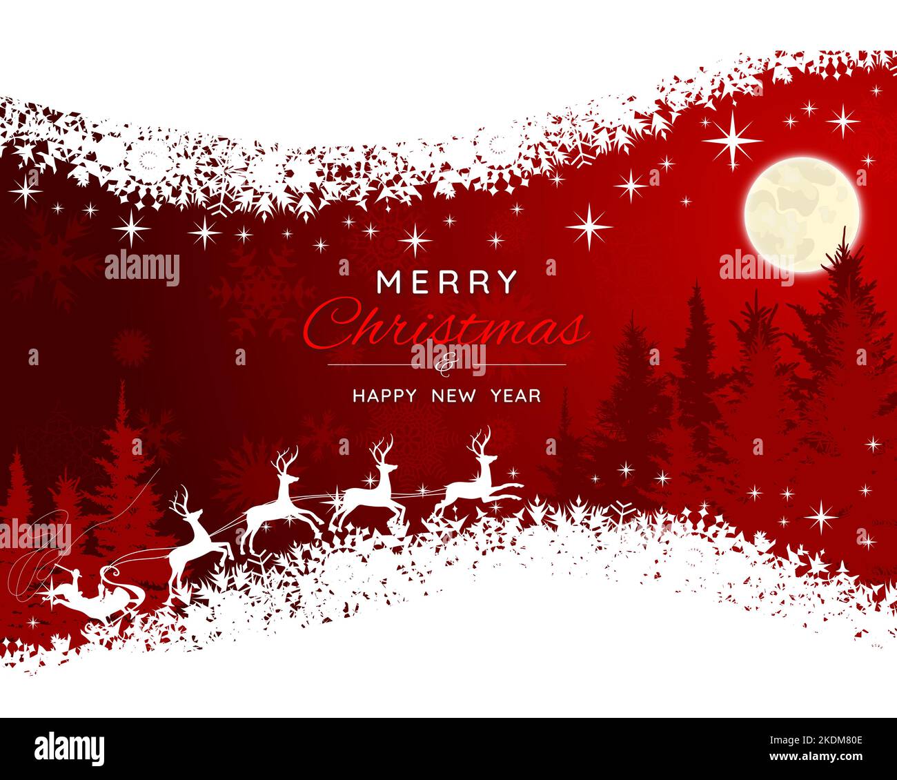 Christmas banner with Santa and deer. Christmas theme on a red ...