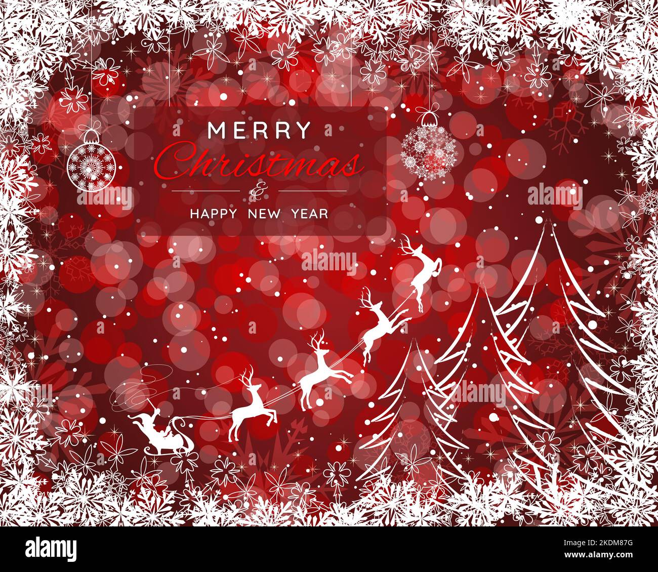 Christmas banner with Santa and deer. Christmas theme on a red ...