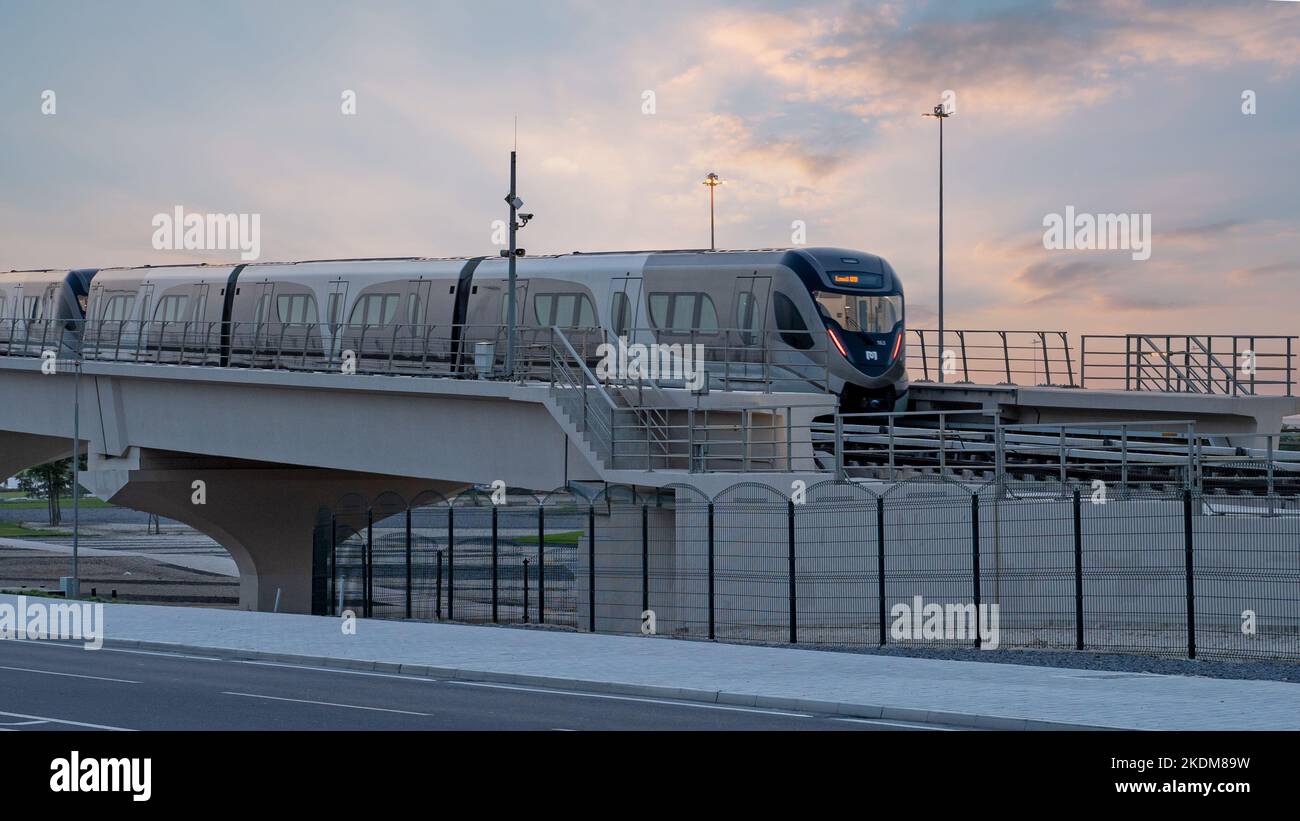 Doha, Qatar-October 06,2022:Qatar red line metro traveling through the ...