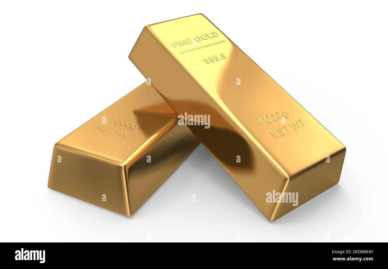 Two Gold Bars , This is a 3d rendered computer generated image. Isolated on white Stock Photo ...