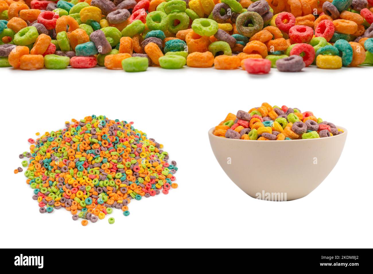Sweet multicolored flakes, cereal loops. Isolated on a white background ...