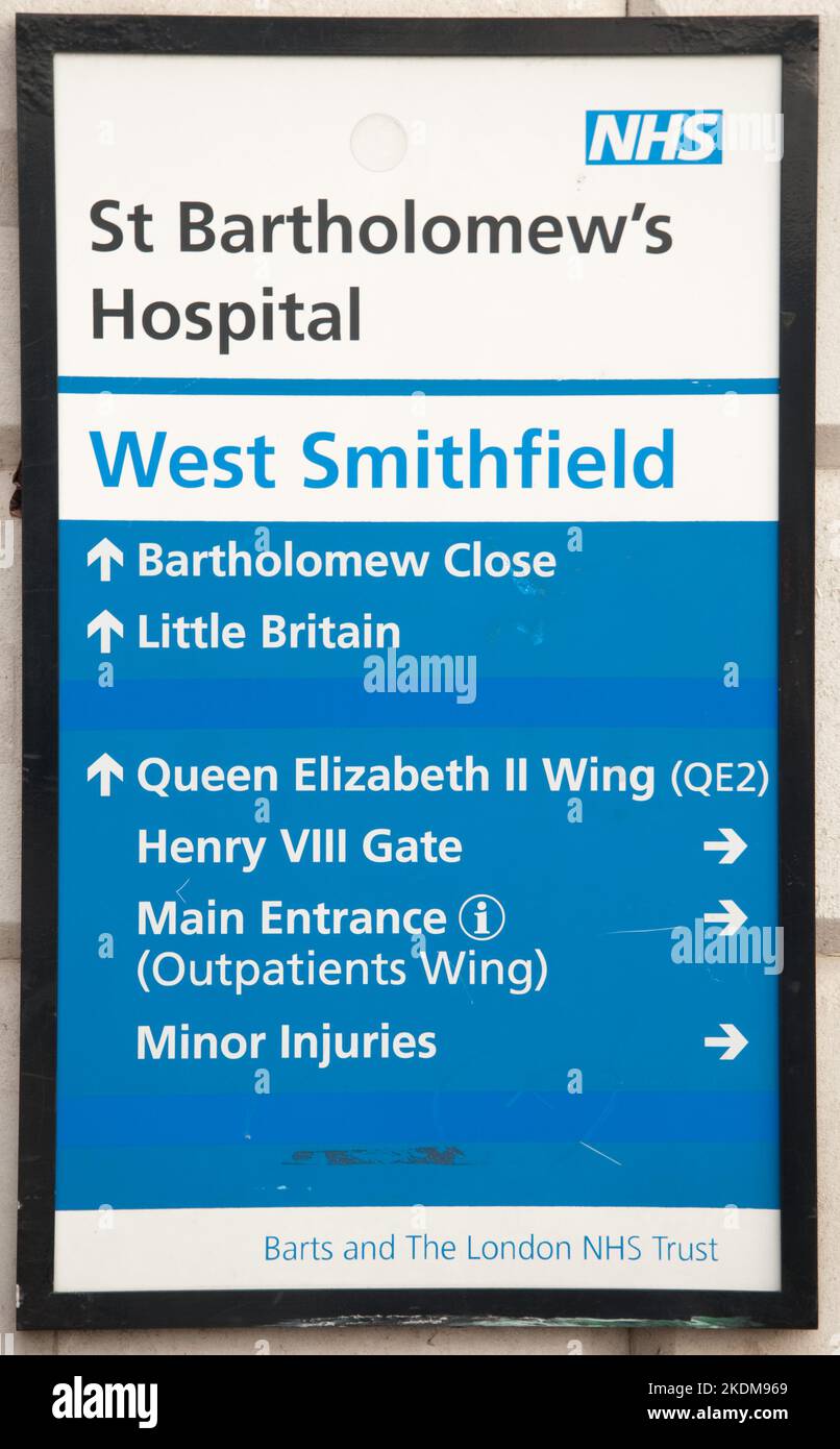 Signpost, St Bartholomew's Hospital, Clerkenwell, London - This is the ...