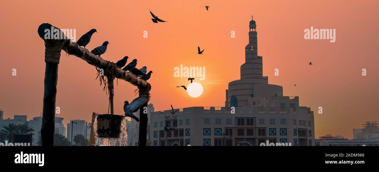 Doha, Qatar- October 10,2022 : morning view of fanar building aong with ...