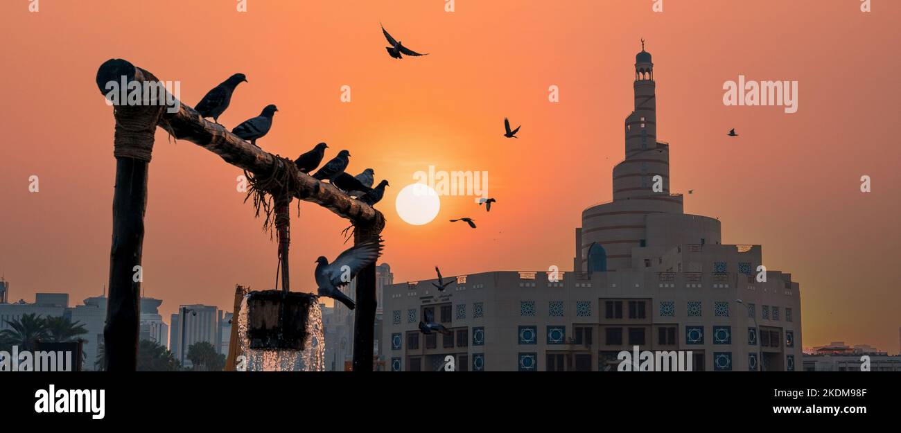 Doha, Qatar- October 10,2022 : morning view of fanar building aong with ...