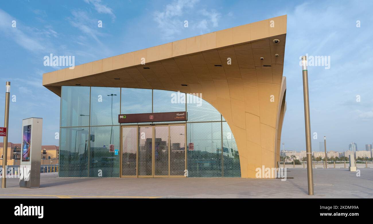 Doha, Qatar- March 03,2022: The exterior of one of the metro station in ...