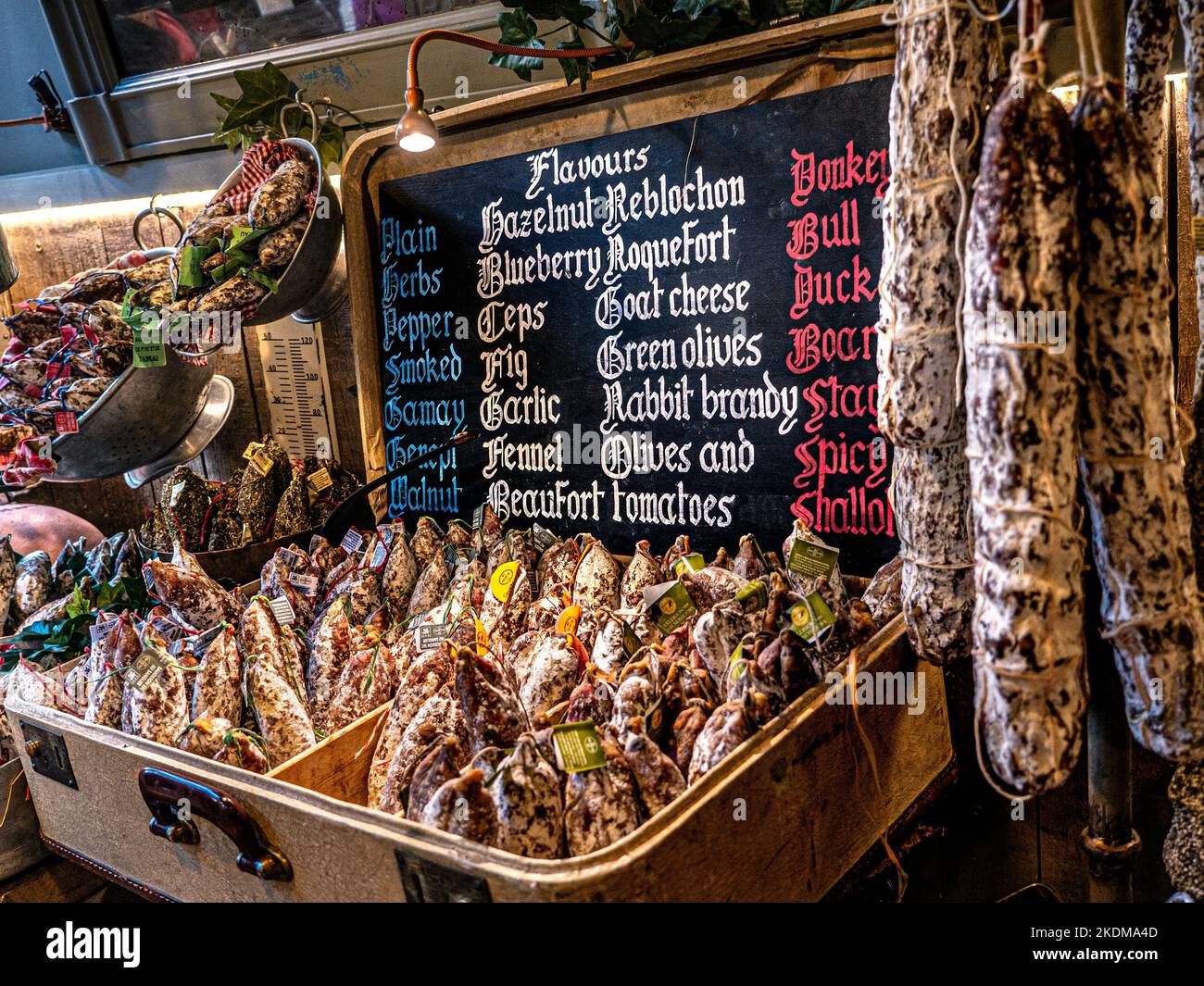 Saucisson display in a suitcase authentic quirky French dried sausage ...