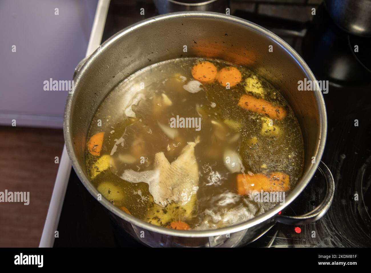 Rustic soup and healthy eating real food background made from scratch ...