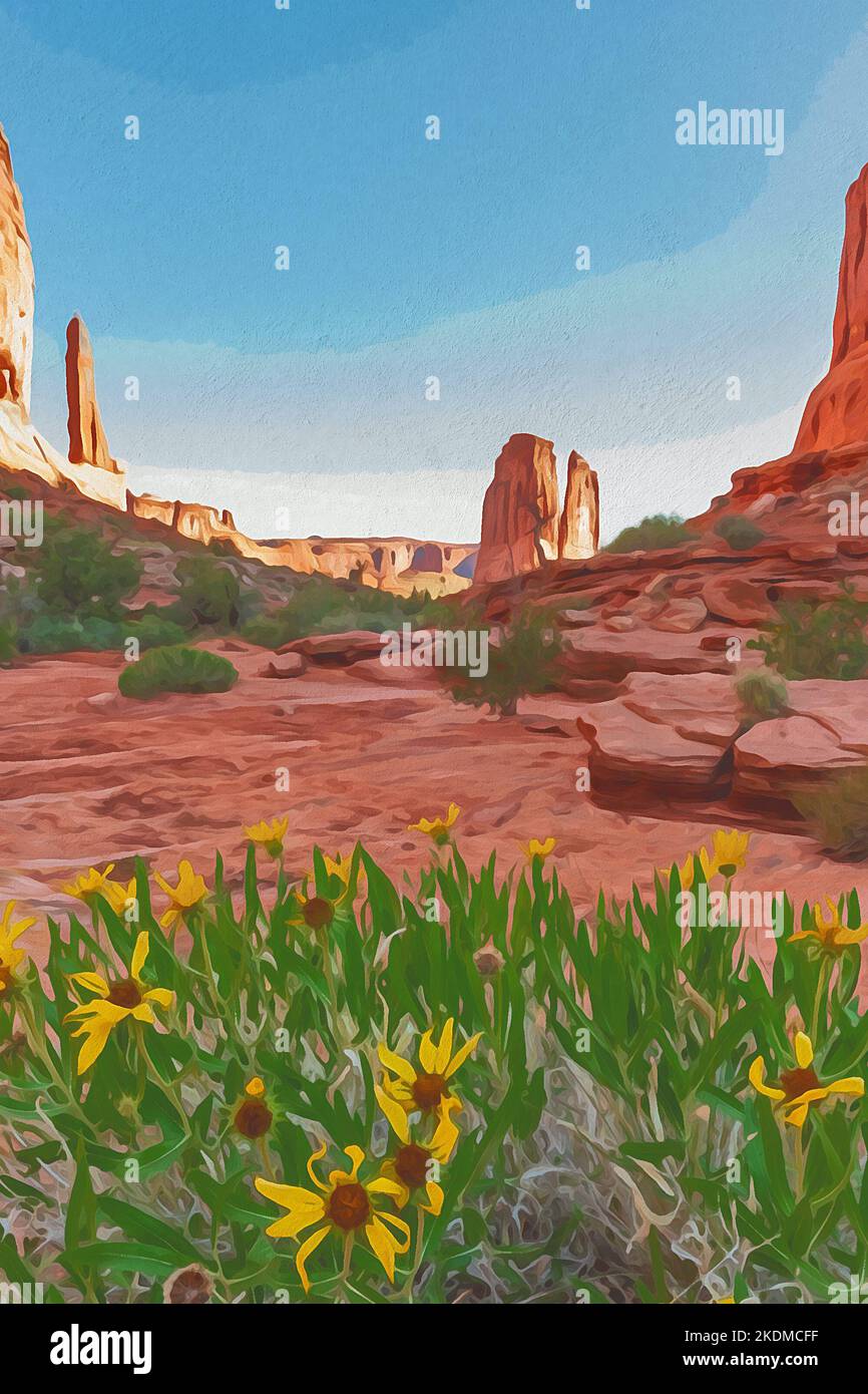 Digitally created watercolor painting of flowers on the Park Avenue ...