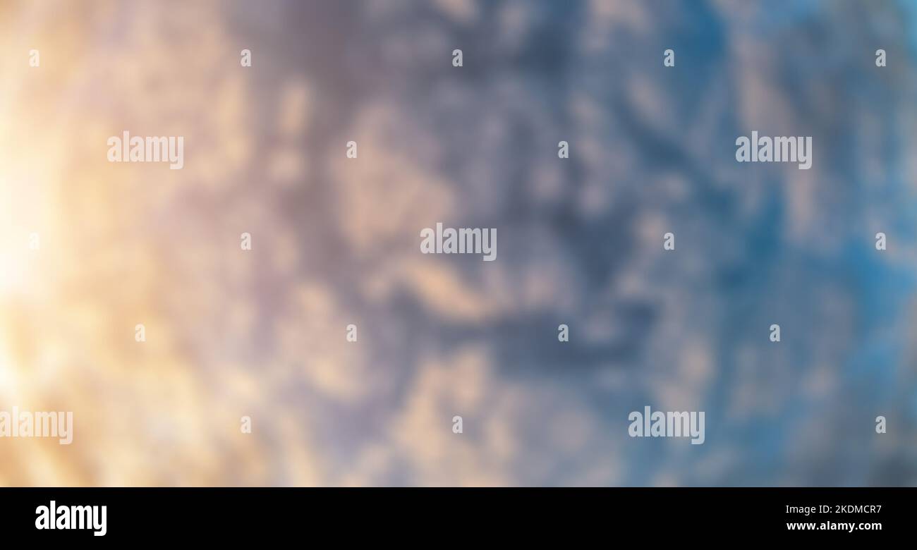 Abstract defocused blured background Dark blue sunset sky with ...