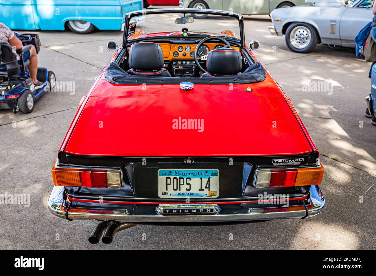 Des Moines, IA - July 01, 2022: High perspective rear view of a 1970 ...