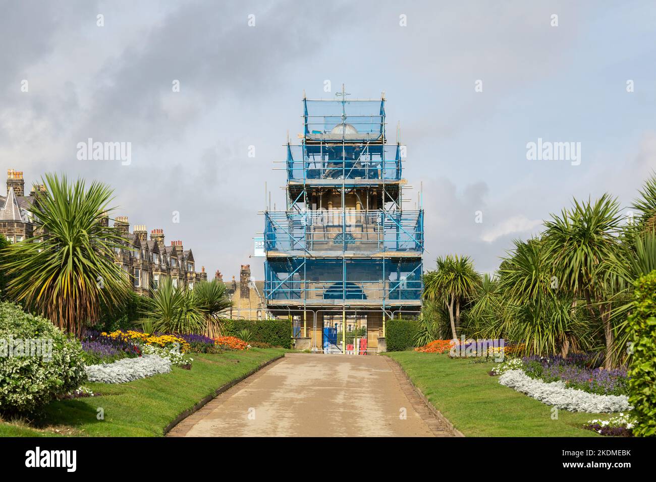 Scarborough, UK: South Cliff Clock Tower surrounded by scaffolding ...