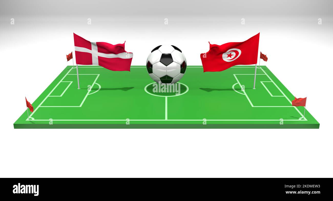 Denmark vs Tunisia soccer Match FIFA World Cup Qatar 2022, soccer field, 3D work and 3D image ...