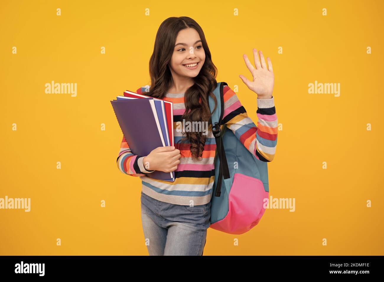 School teenager child girl with book and copybook. Teenager student ...