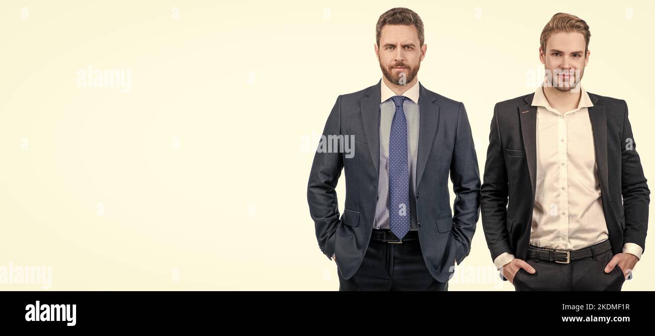 Man face portrait, banner with copy space. two men in formal suit ...