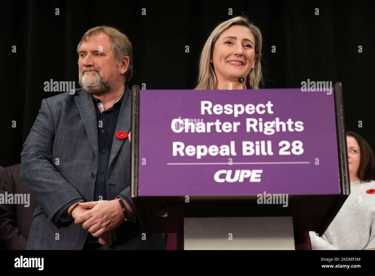 CUPE-OSBCU president Laura Walton, right, and CUPE president Mark ...
