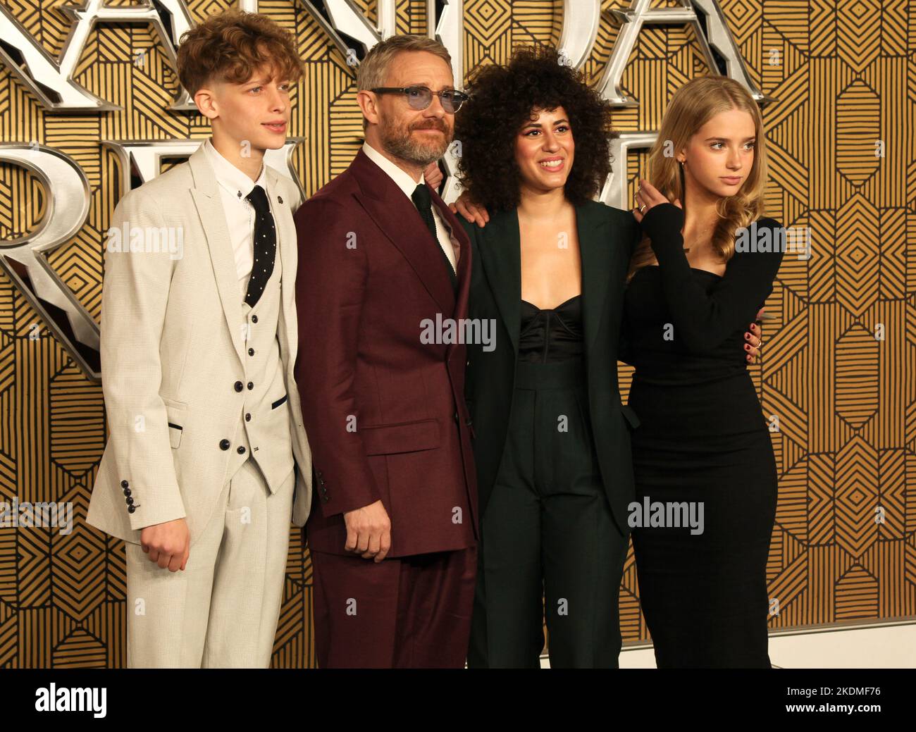 London, UK. Joe Freeman, Martin Freeman, Rachel Mariam and Grace Freeman at the Black Panther ...