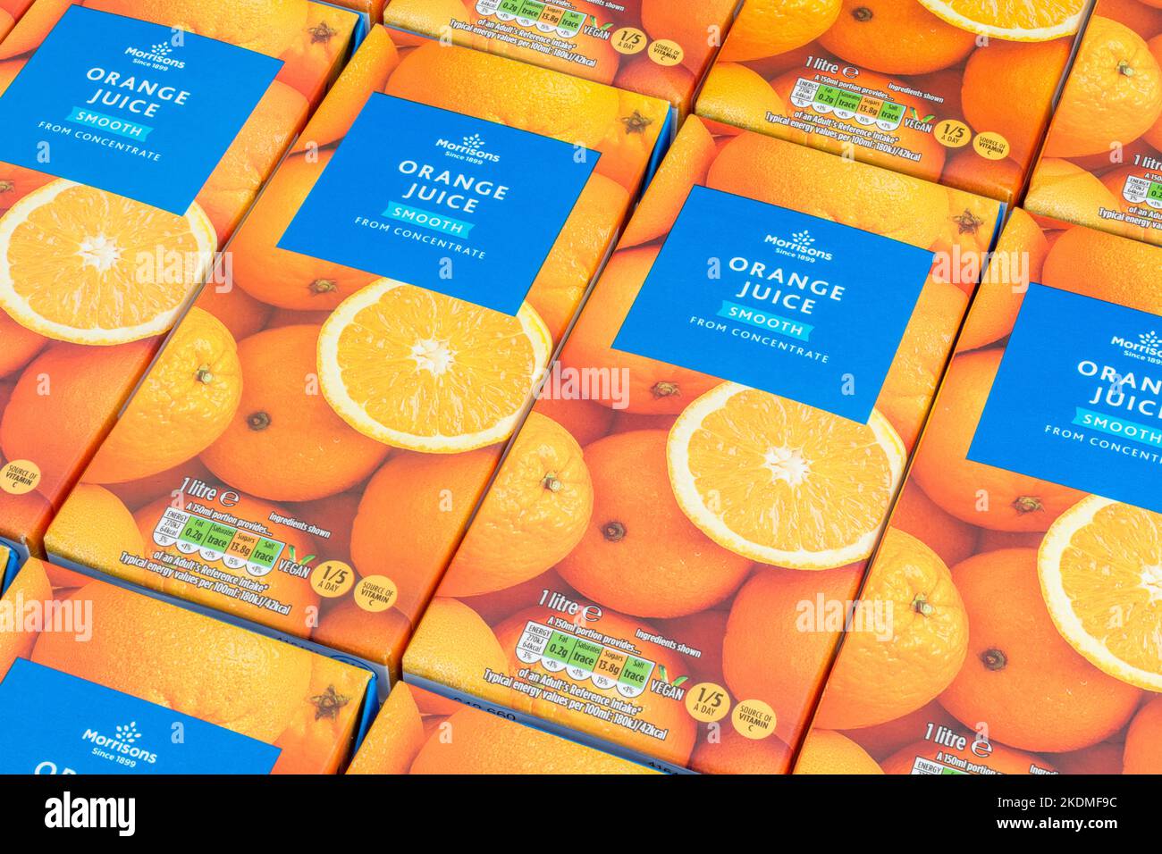 Morrison's orange juice cartons & labelling: showing sugar ...