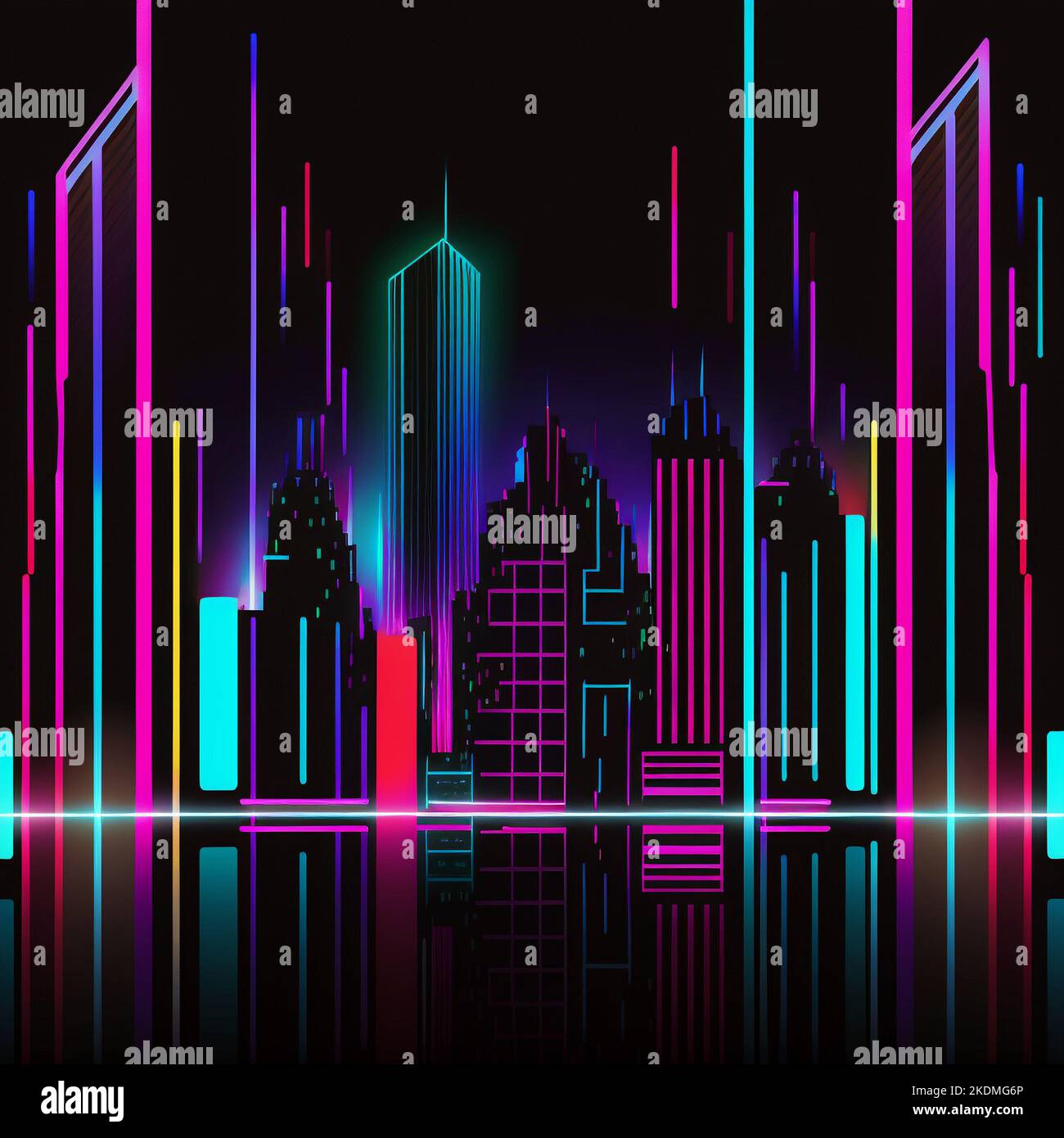 Neon glow city outline Stock Photo - Alamy