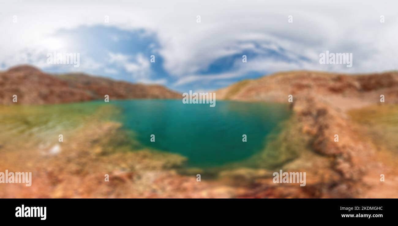 Abstract defocused blured background Spherical panorama of emerald lake ...