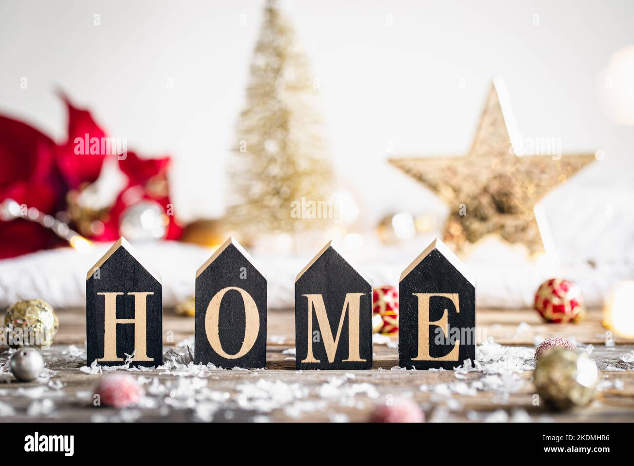 Christmas festive background with decorative word home Stock Photo - Alamy