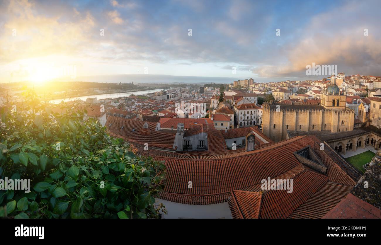 Panoramic aerial view of Coimbra with Old Cathedral of Coimbra (Se ...