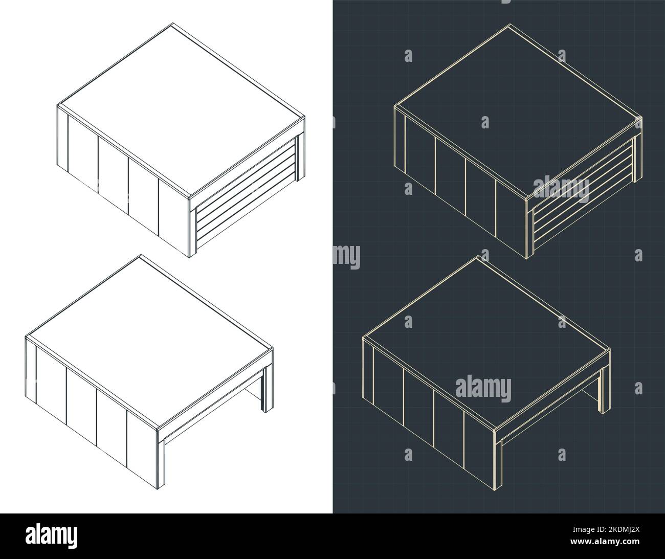 Stylized vector illustration of two car garage isometric drawings Stock ...
