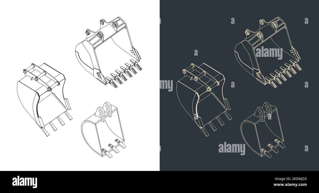 Stylized vector illustration of isometric blueprints of excavator ...