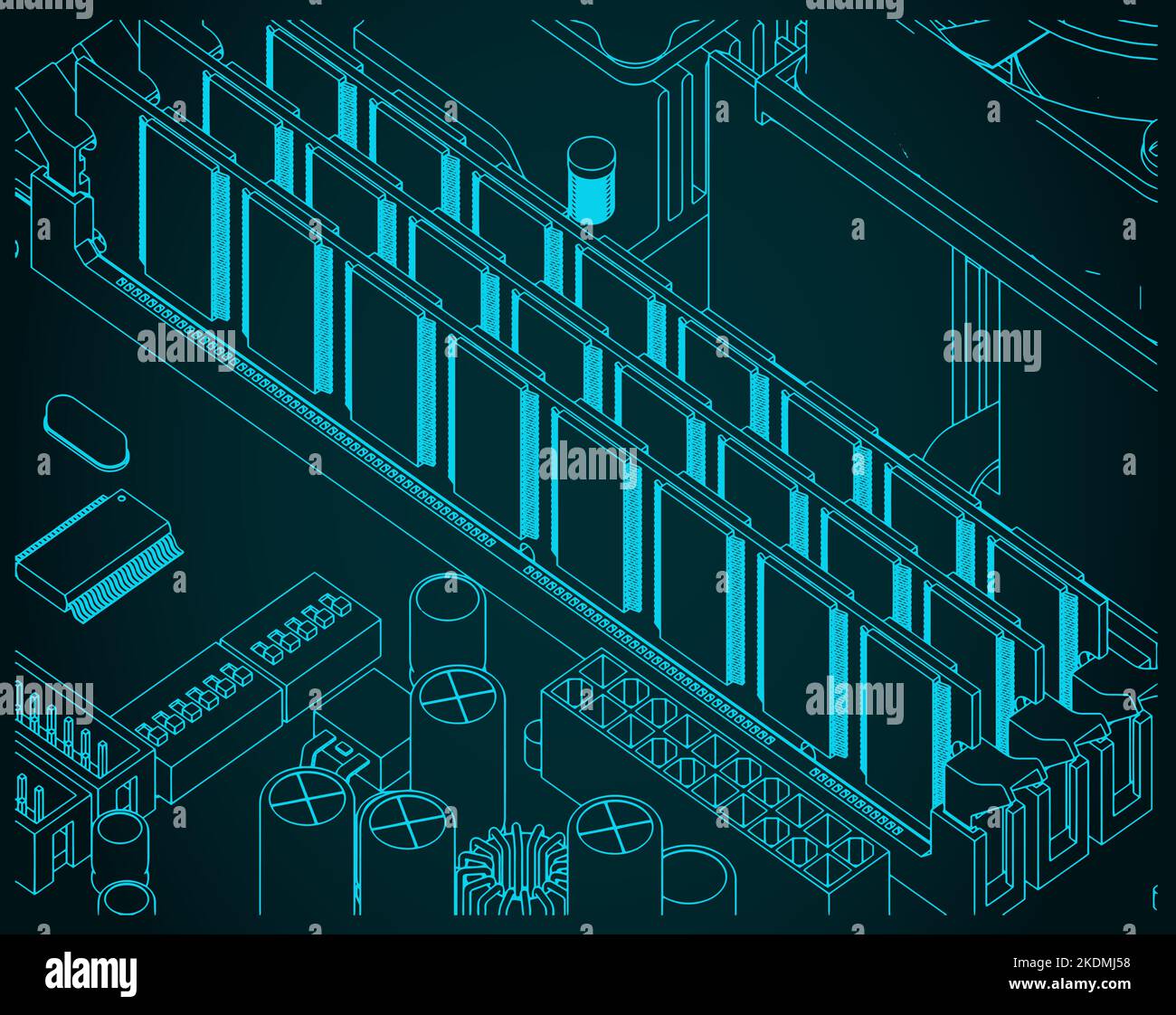 Stylized vector illustration of memory modules on the motherboard close ...