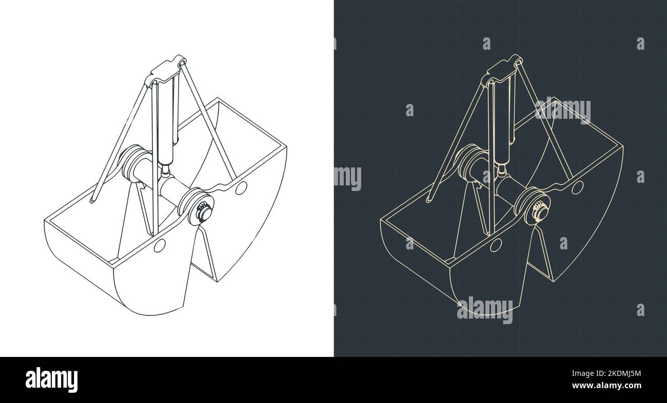 Stylized vector illustration of isometric blueprints of clamshell ...